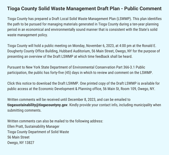 Tioga County, New York Government - Sustainability/Recycling